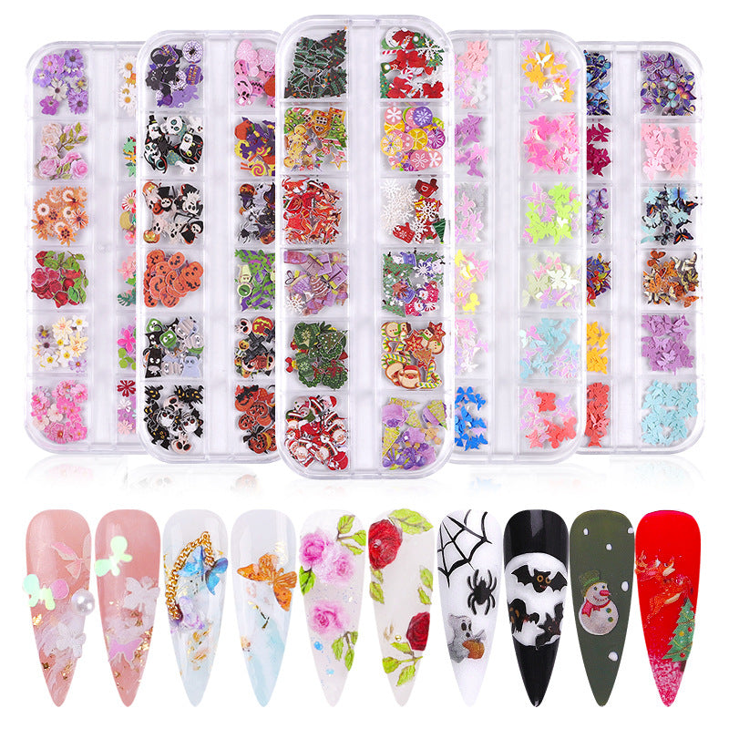 Mixed Floral & Holiday Nail Art Slices Set – 3D Colorful Polymer ...