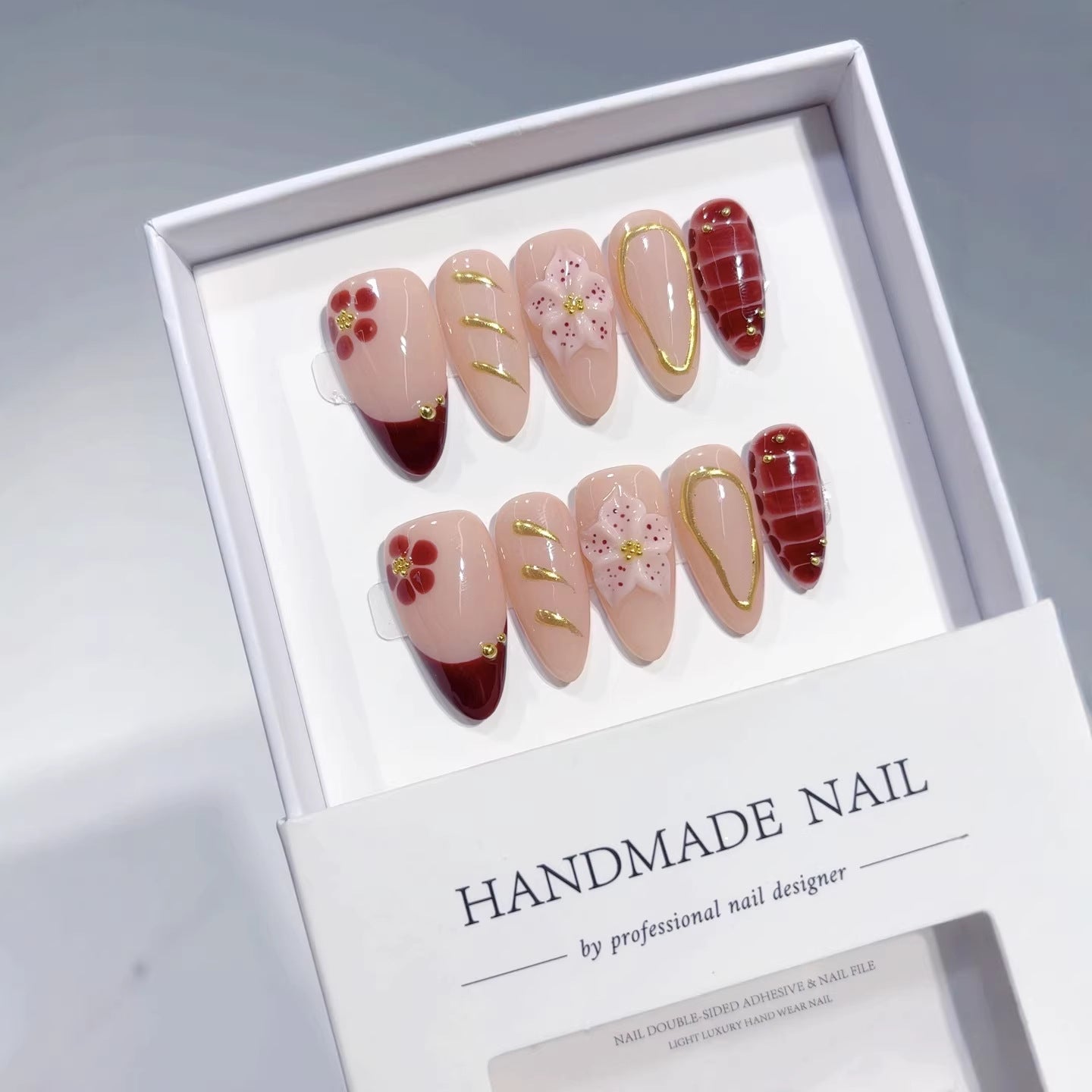 Cherry Blossom: "Crimson Sakura" – Almond Shape Press-On Nails – 365nails