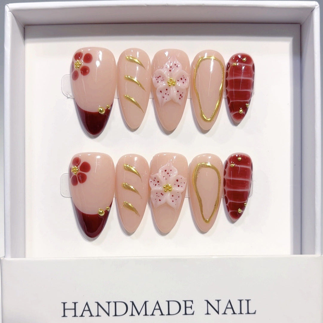Cherry Blossom: "Crimson Sakura" – Almond Shape Press-On Nails – 365nails
