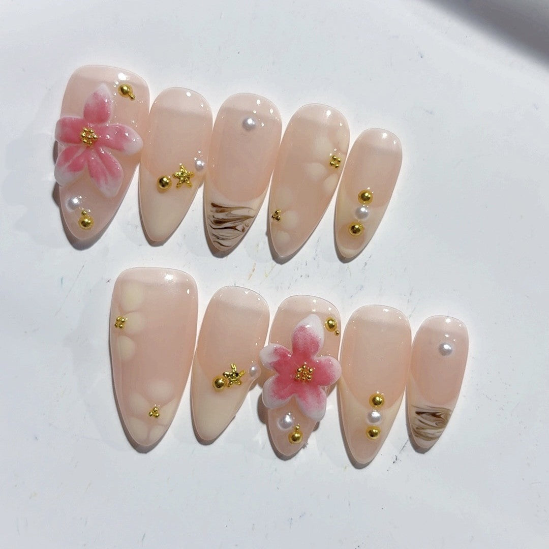 Sakura Pearl: "Cherry Blossom Stripe" – Almond Shape Handmade 3D Carved ...