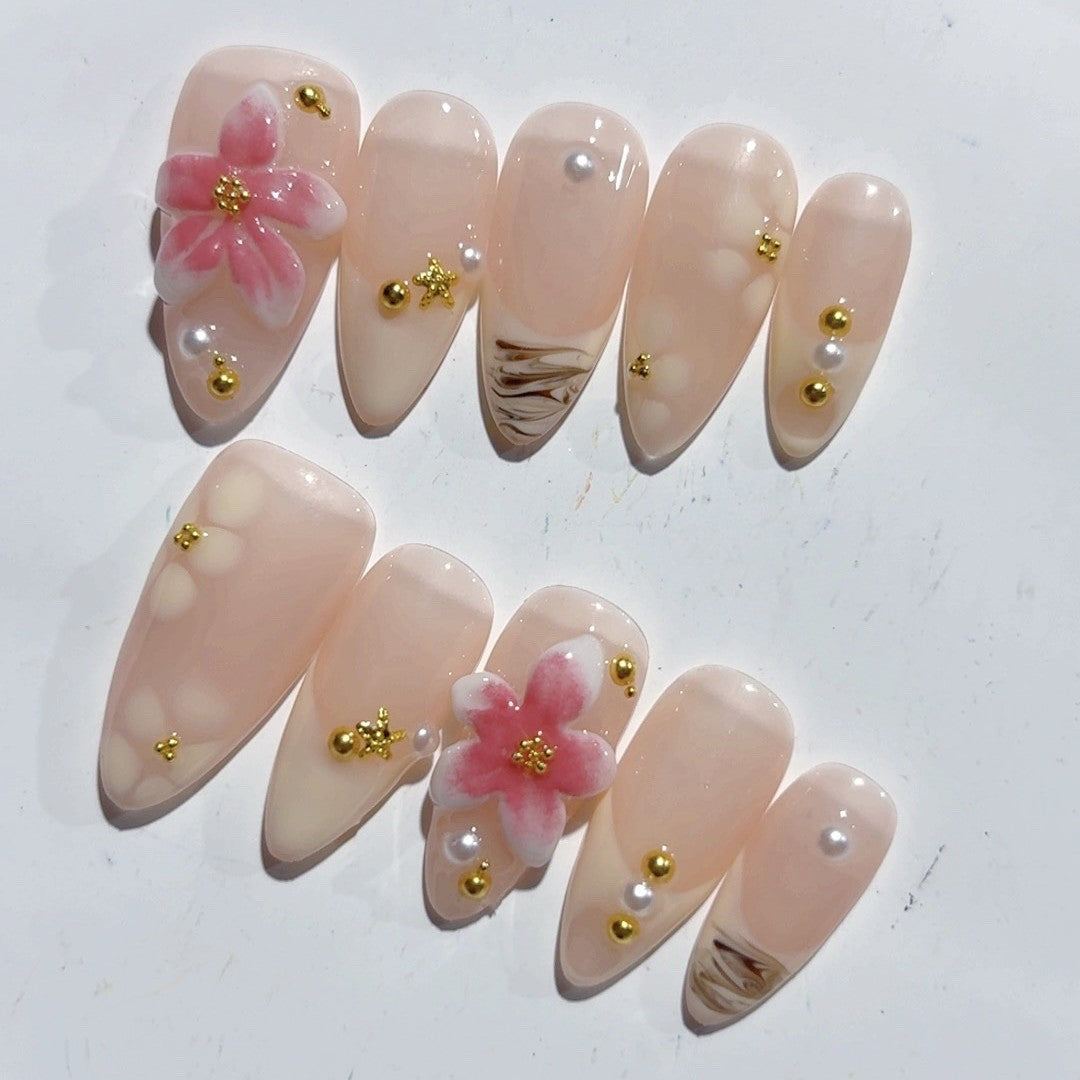 Sakura Pearl: "Cherry Blossom Stripe" – Almond Shape Handmade 3D Carved ...